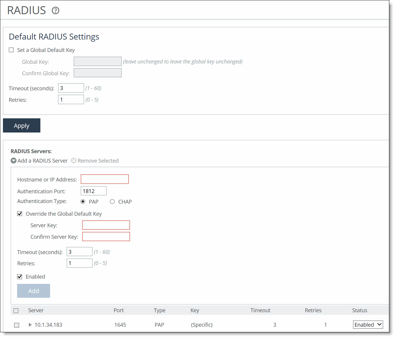 Setting RADIUS servers