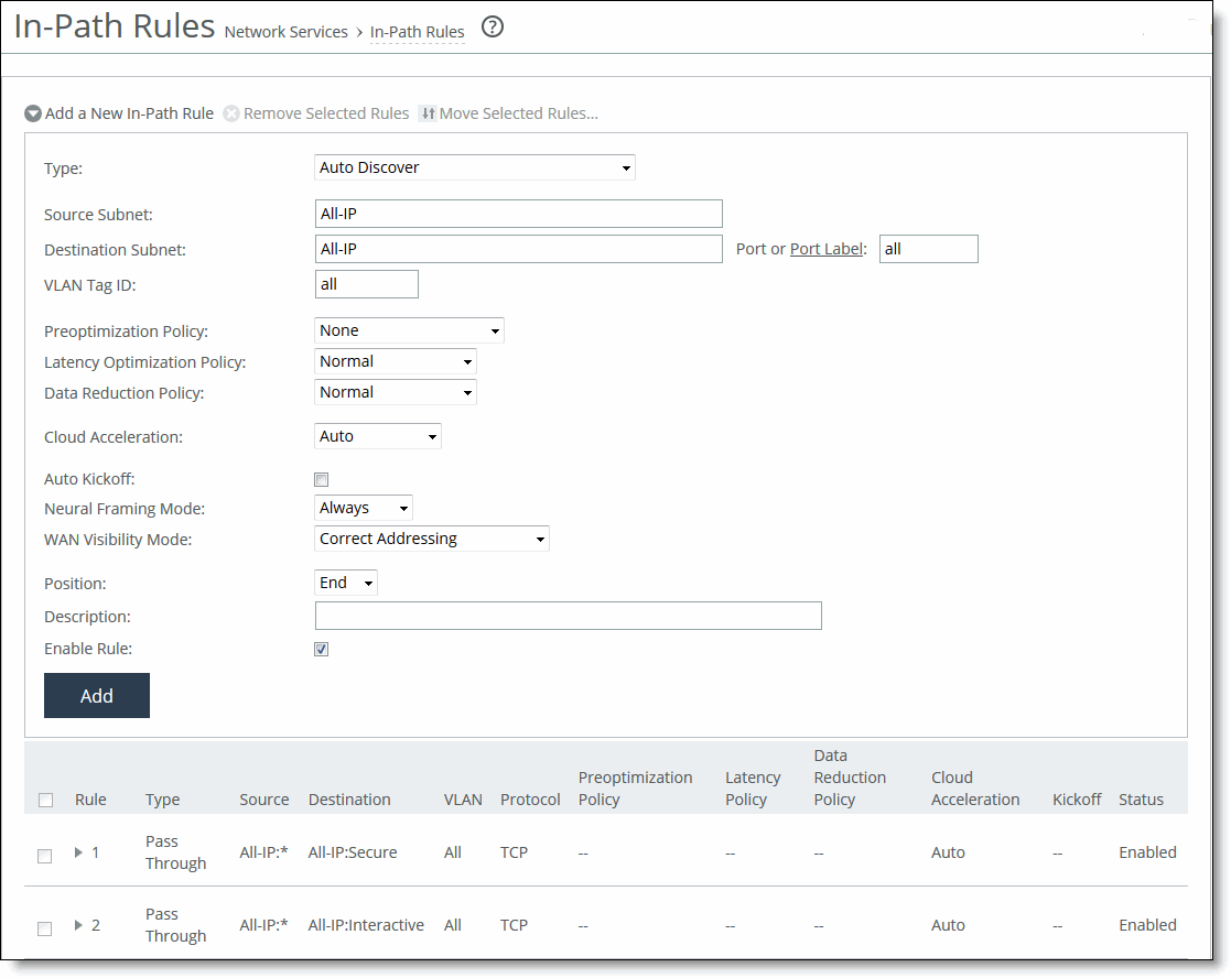 Configuring in-path rules