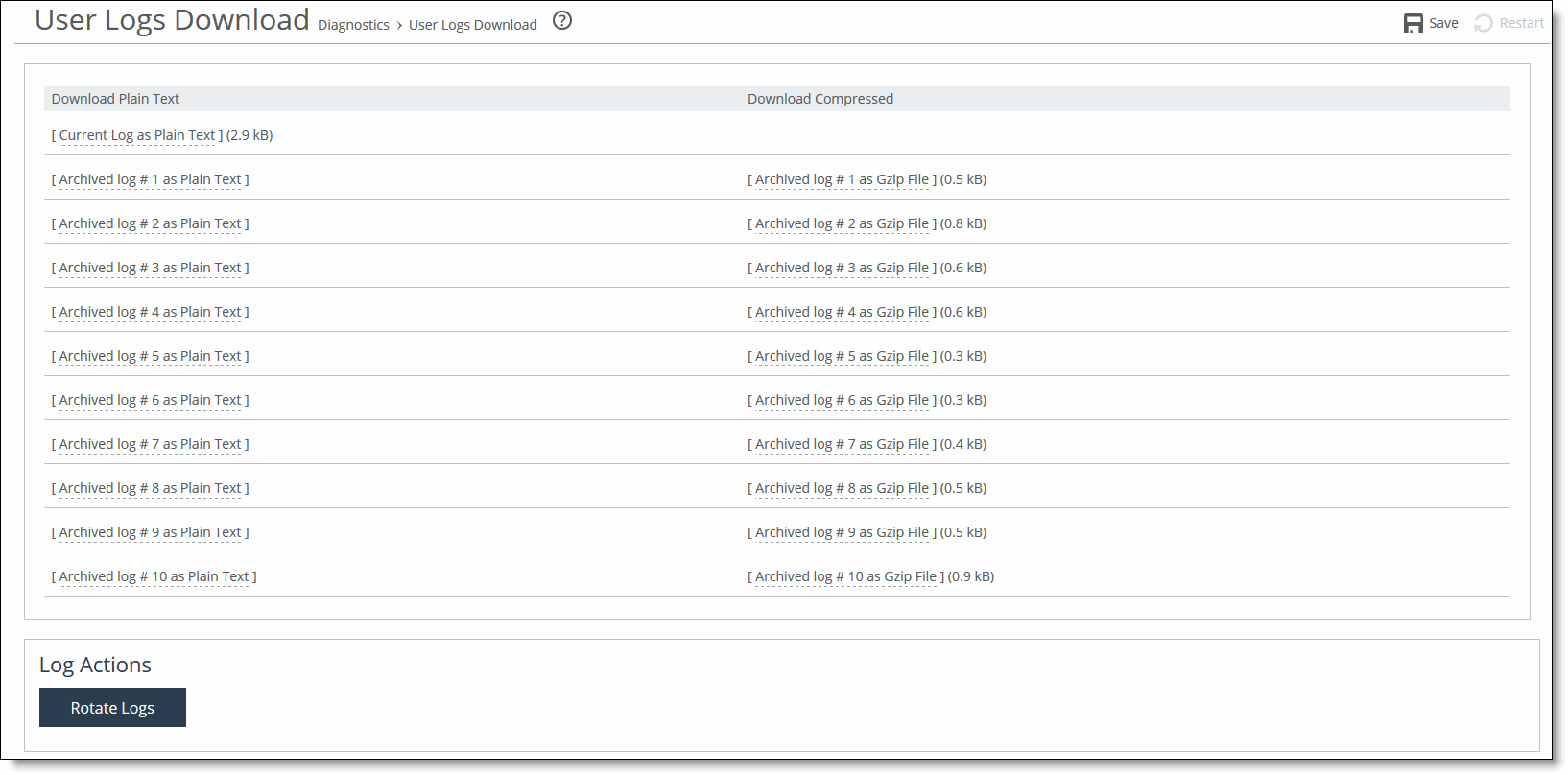 Downloading log files