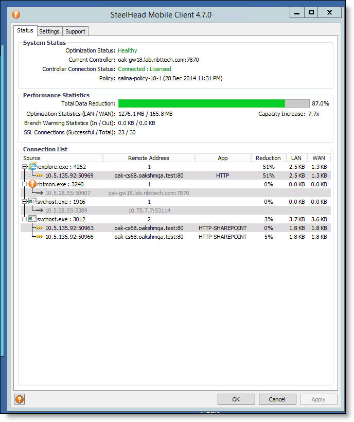 Windows SteelHead Mobile Properties