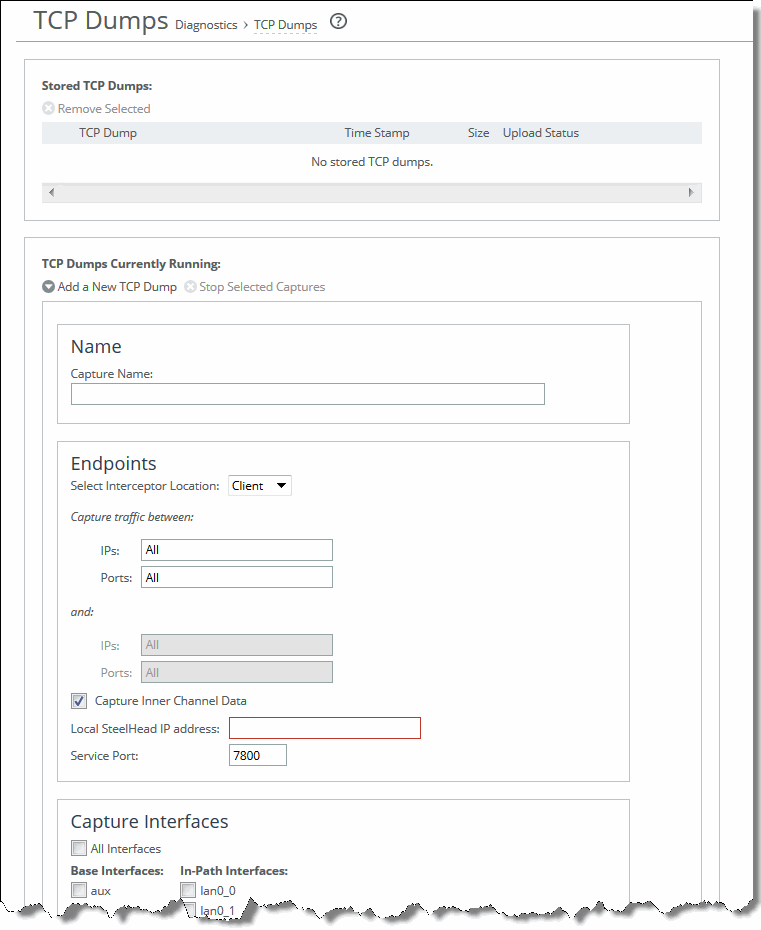 Capturing and uploading TCP dumps