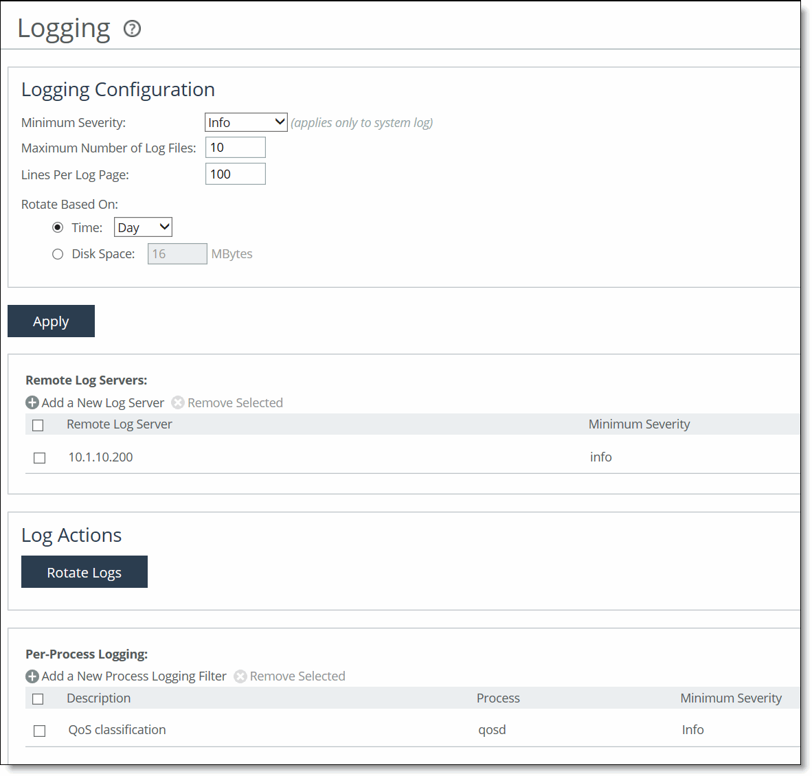 Configuring log settings