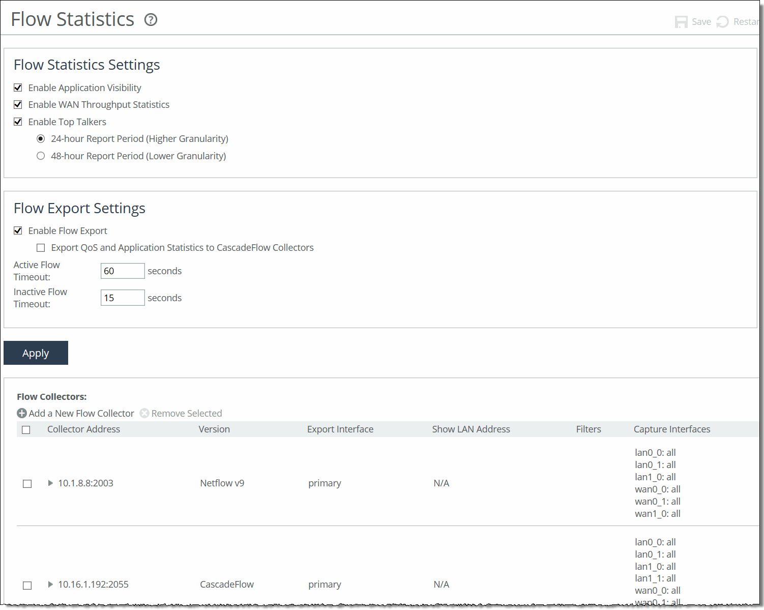 Configuring flow statistics