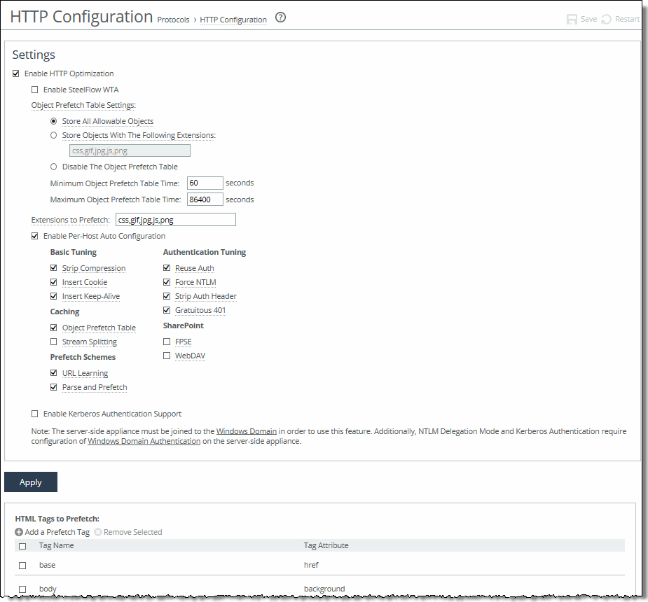 Configuring HTTP optimization