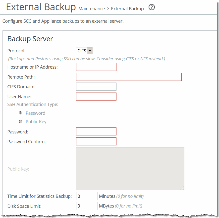 Managing external backups