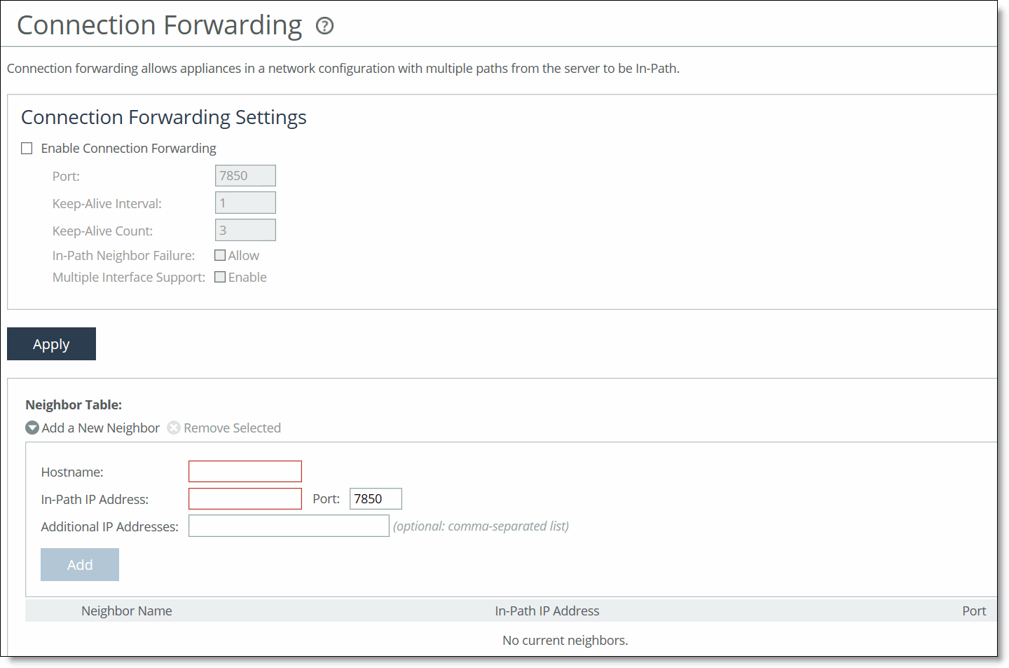 Configuring Connection Forwarding Features