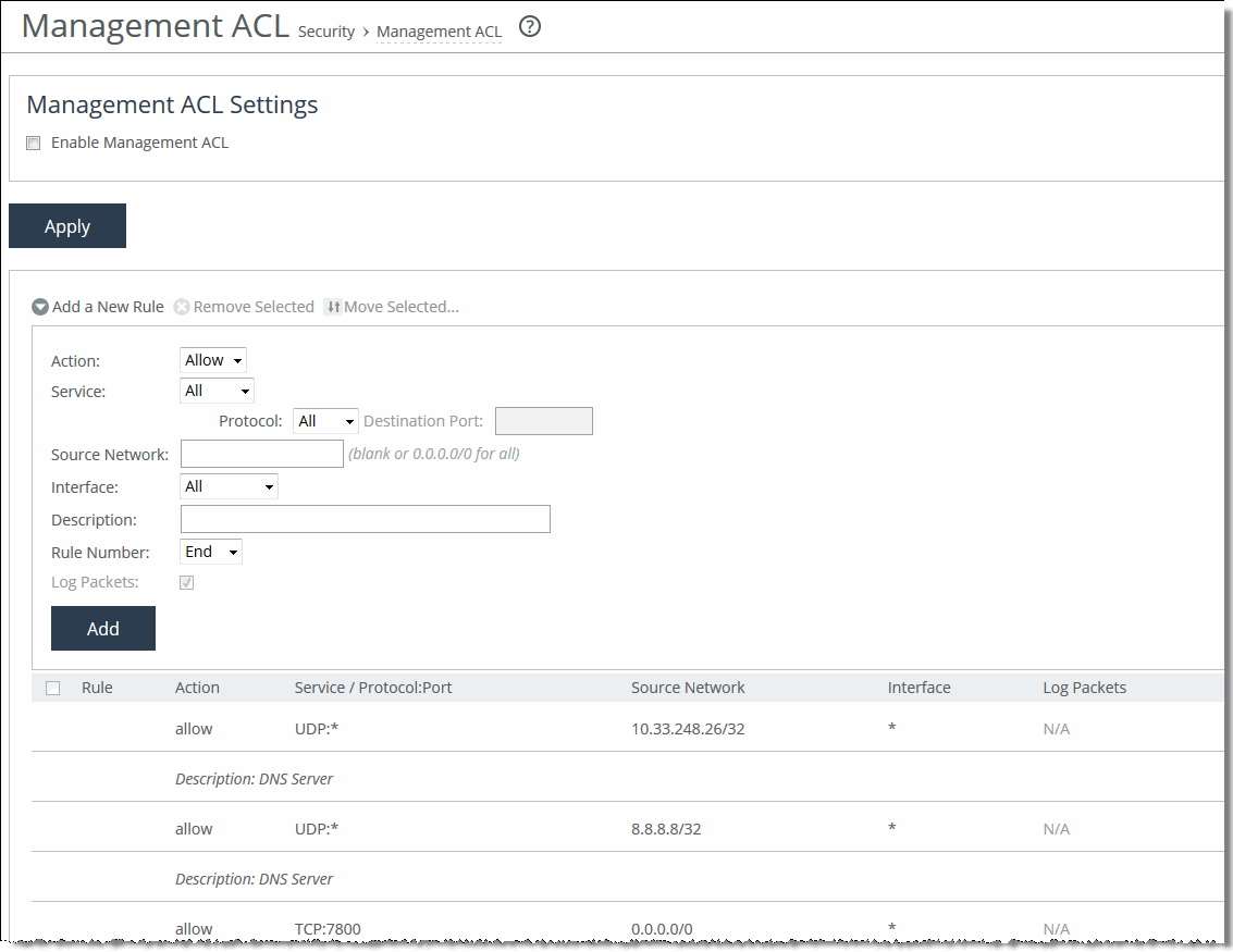 Configuring a Management ACL