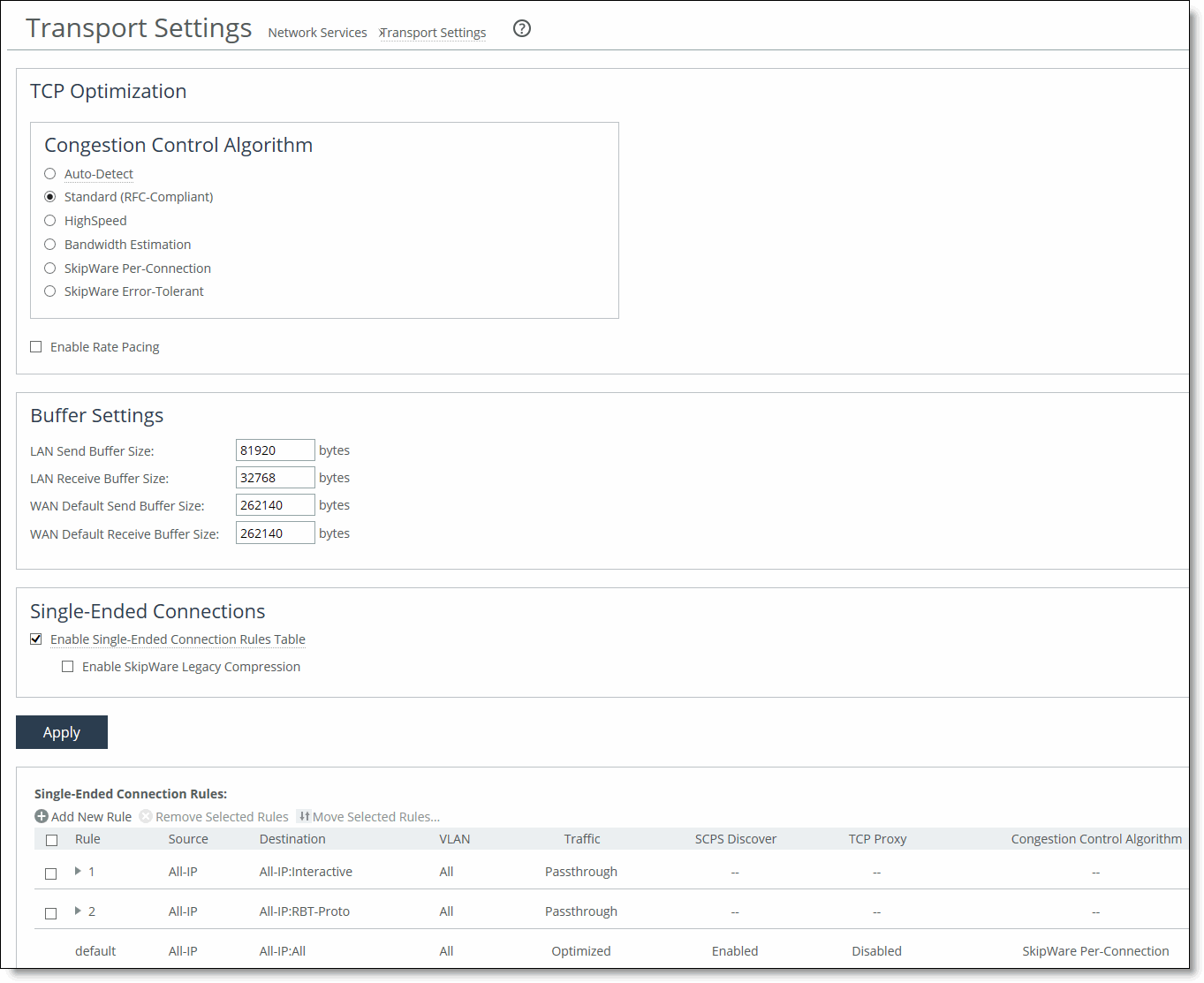 Configuring TCP, satellite optimization, and high-speed TCP