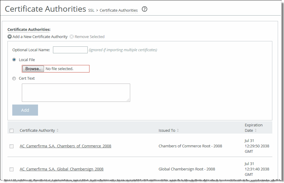 Configuring SSL Certificate Authorities