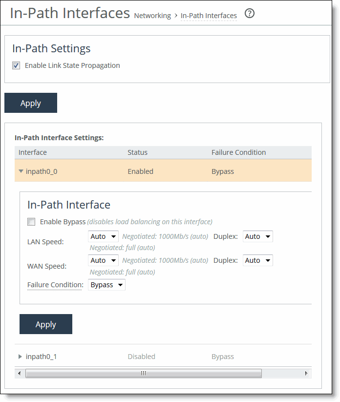Configuring in-path interfaces