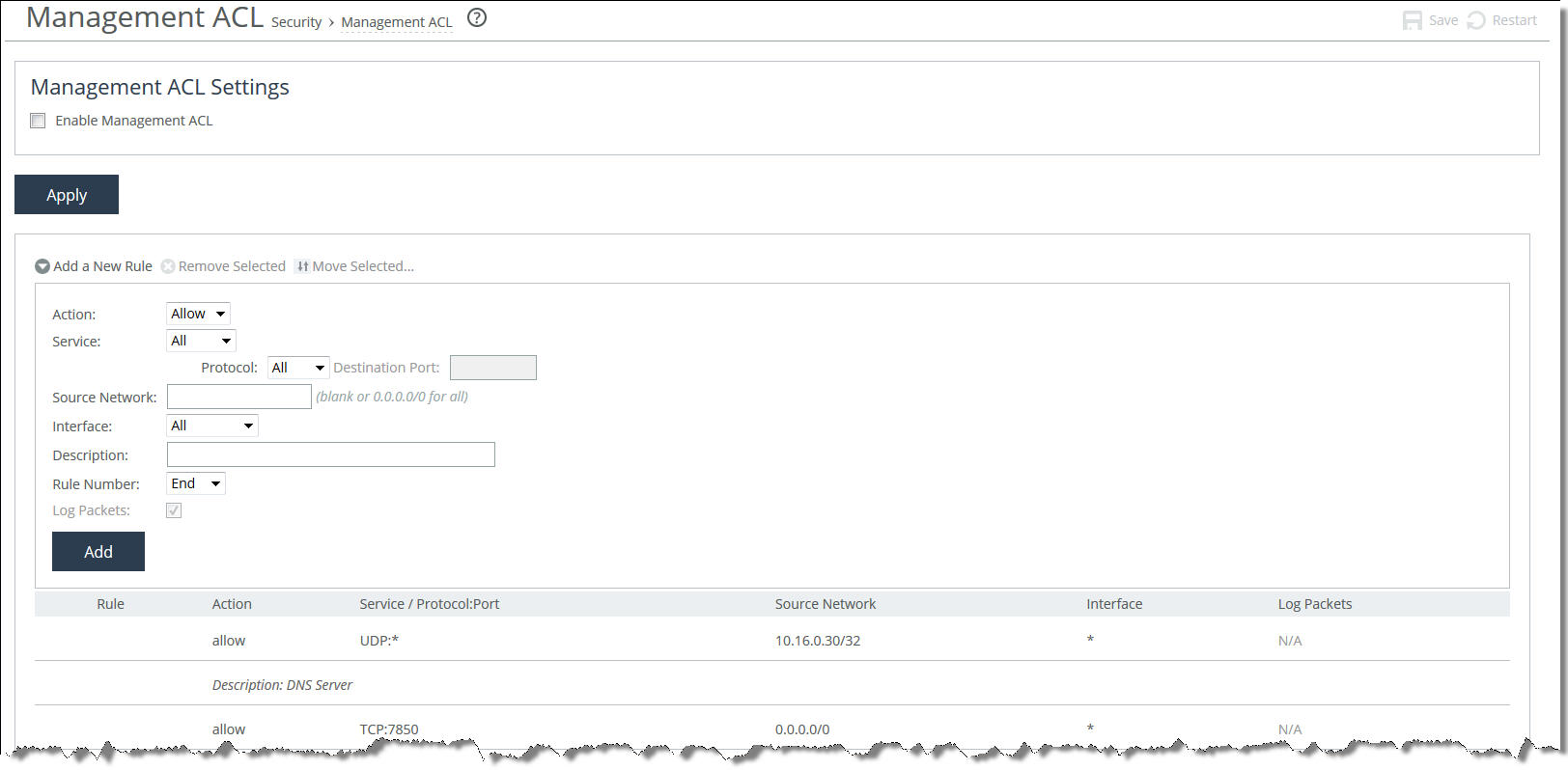 Configuring Management ACL Rules