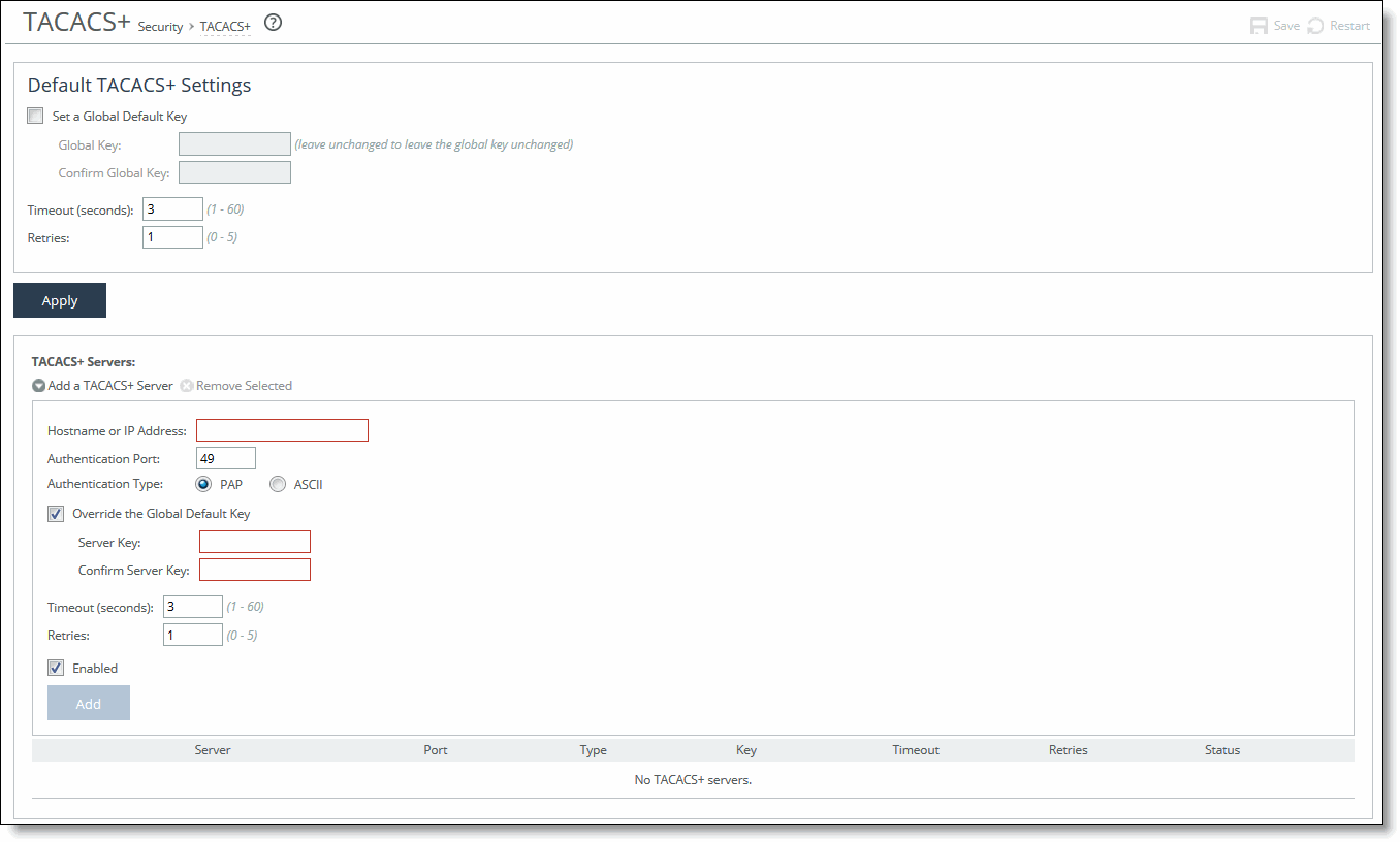 Configuring TACACS+ Server Authentication