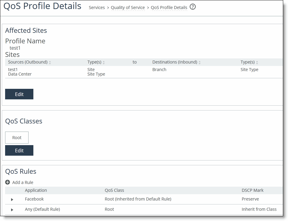 Adding classes and rules to QoS profiles