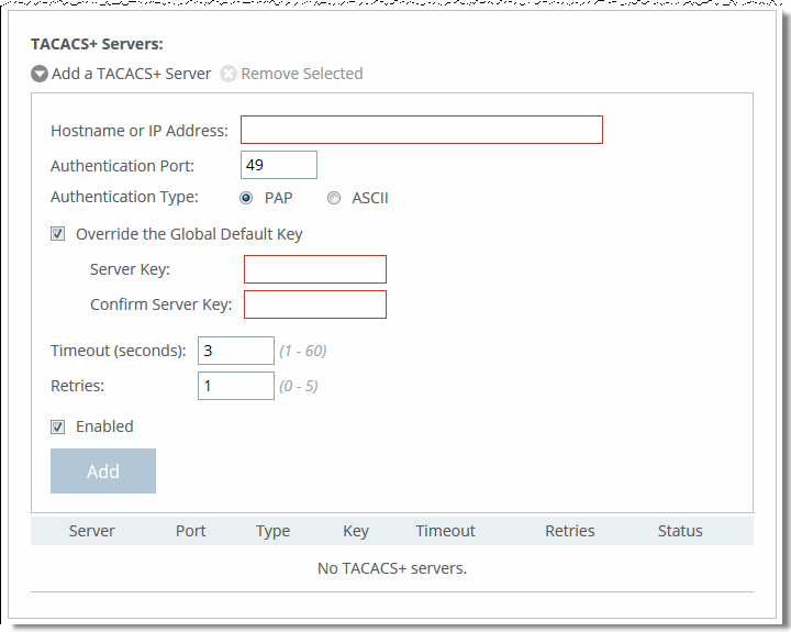 Configuring TACACS+ server authentication