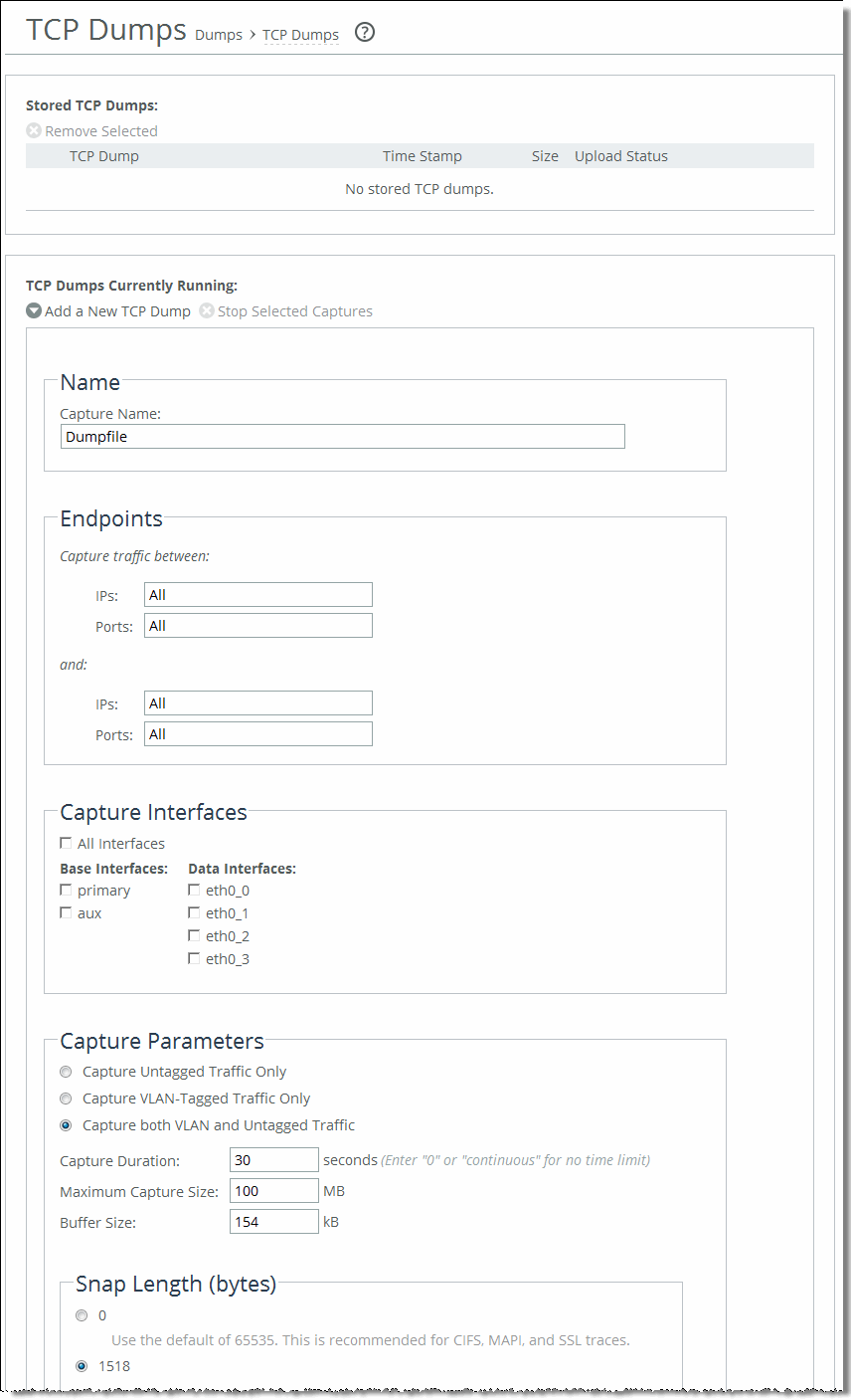Capturing and Uploading TCP Dumps