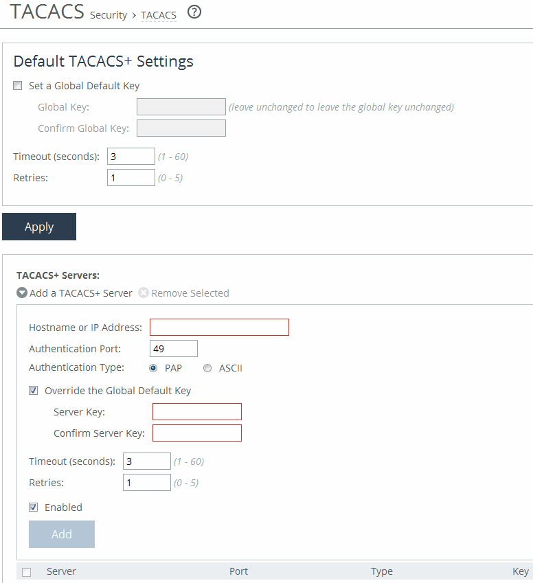 Configuring TACACS+ access