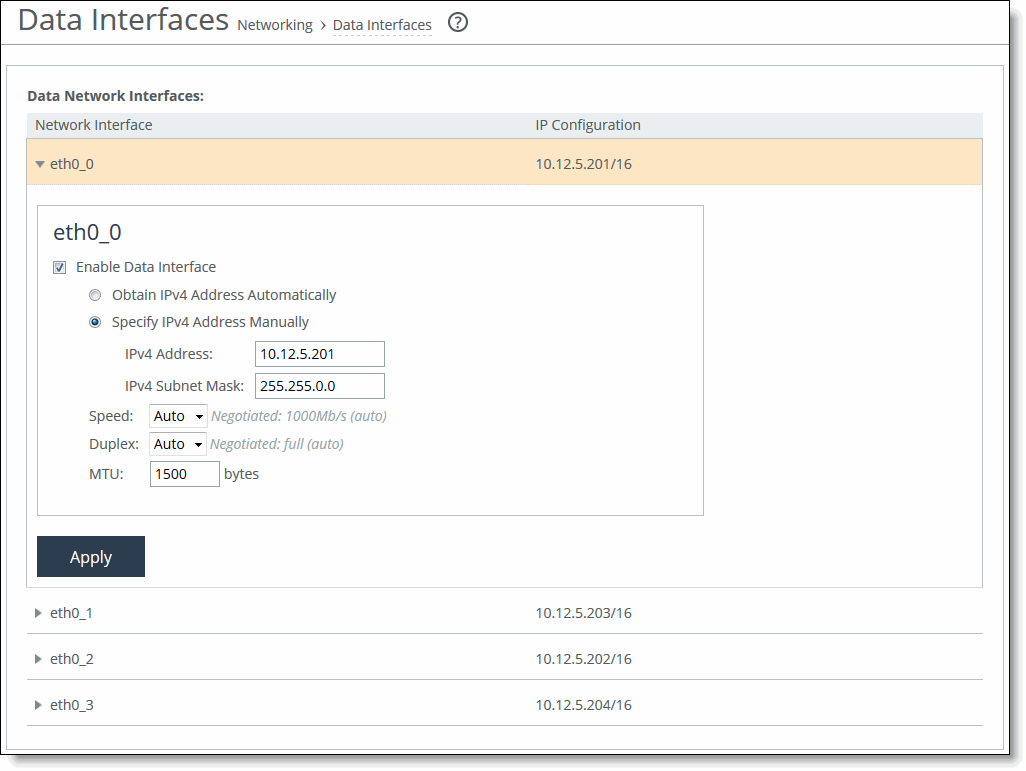 Configuring the data interfaces