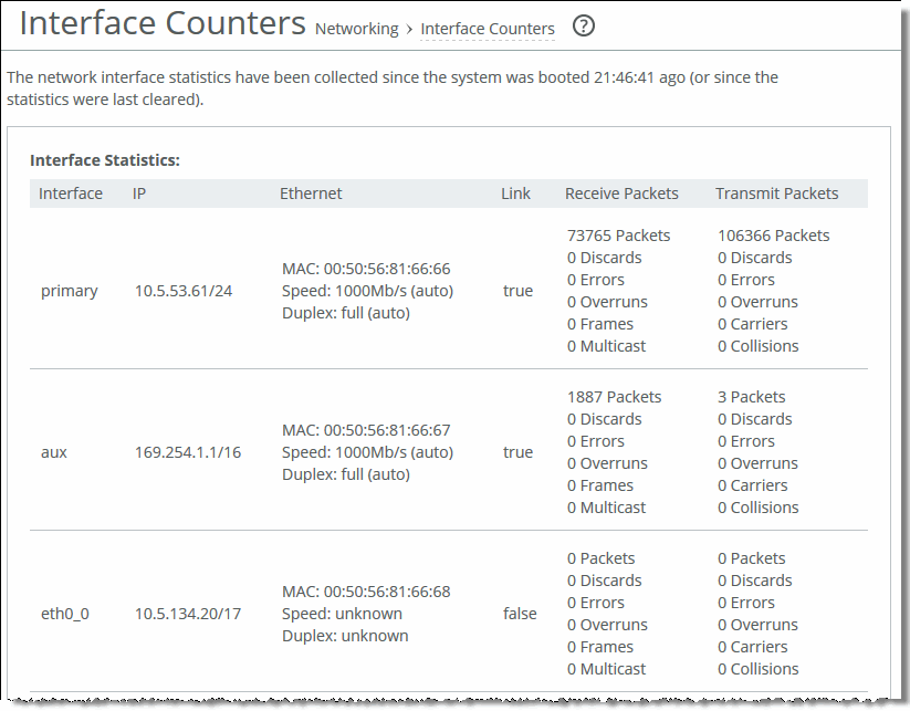 Viewing the Networking Interface Counters report