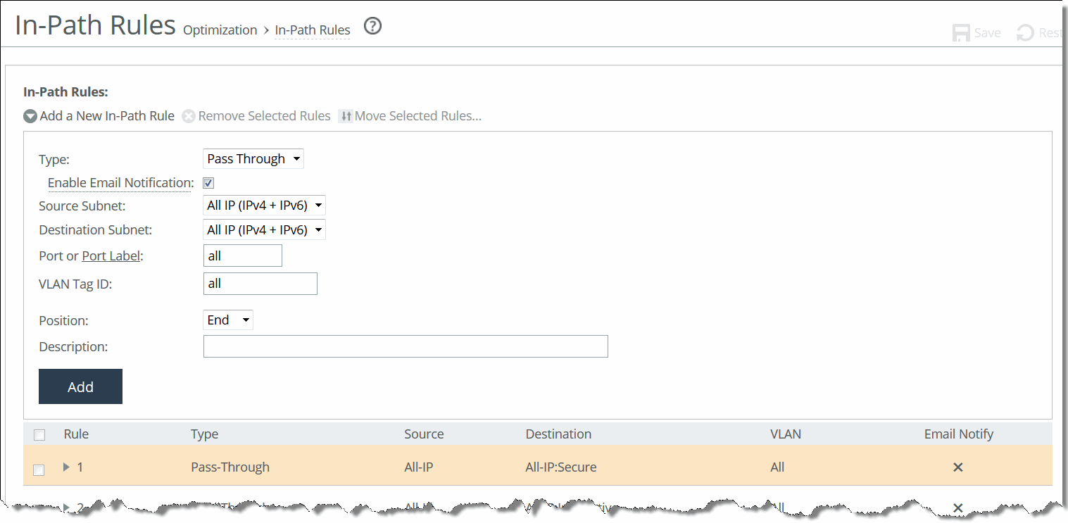 Configuring in-path rules