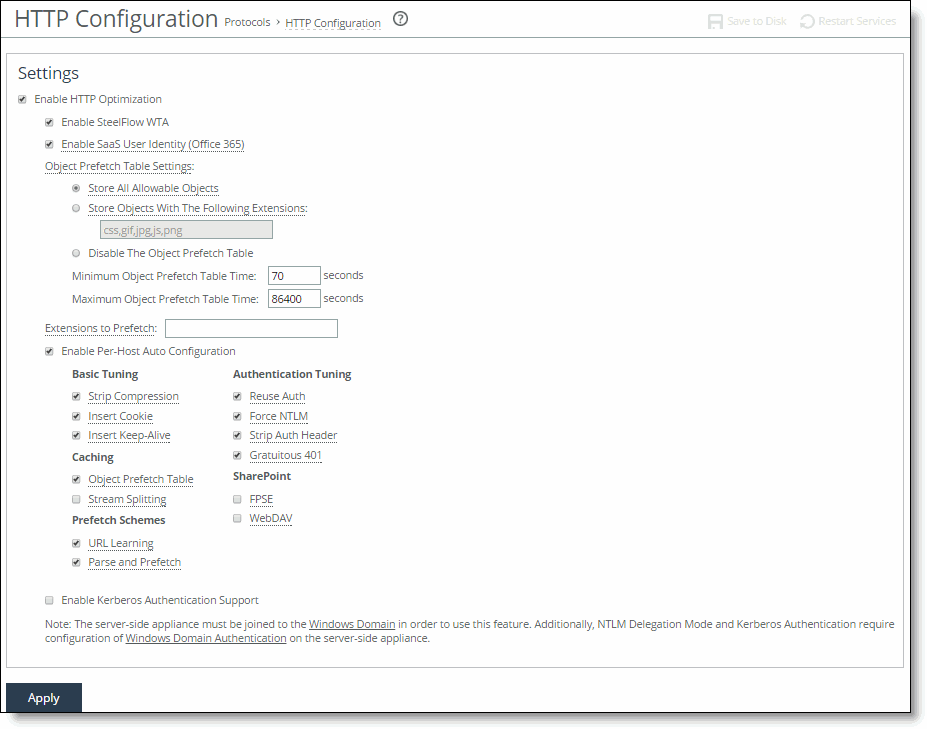 Configuring HTTP optimization