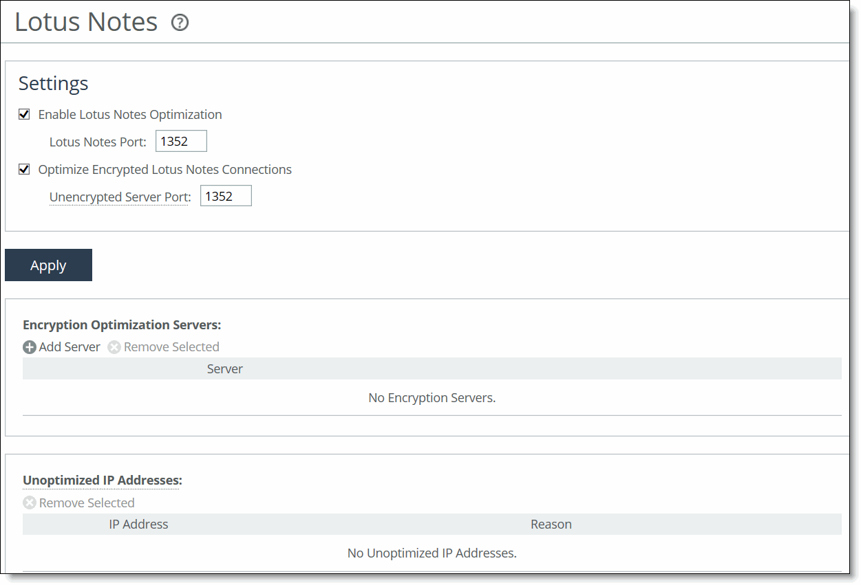 Configuring Lotus Notes optimization