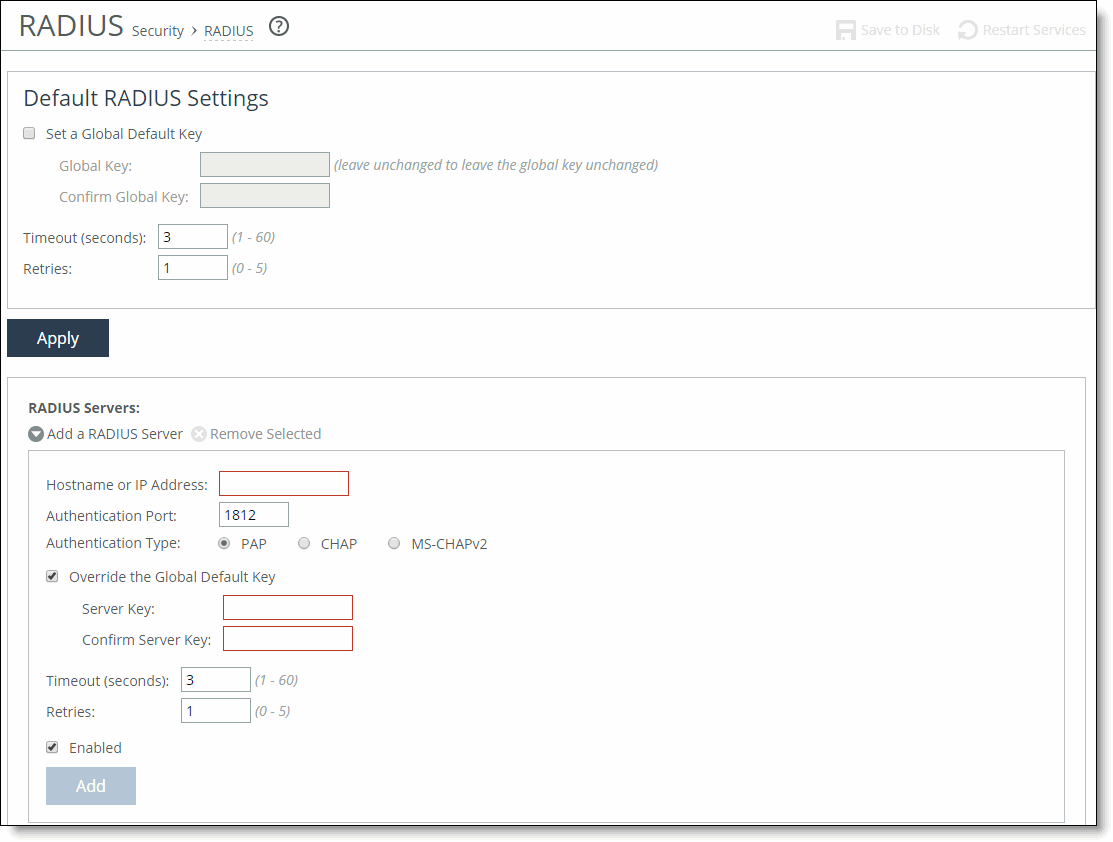 Setting RADIUS servers