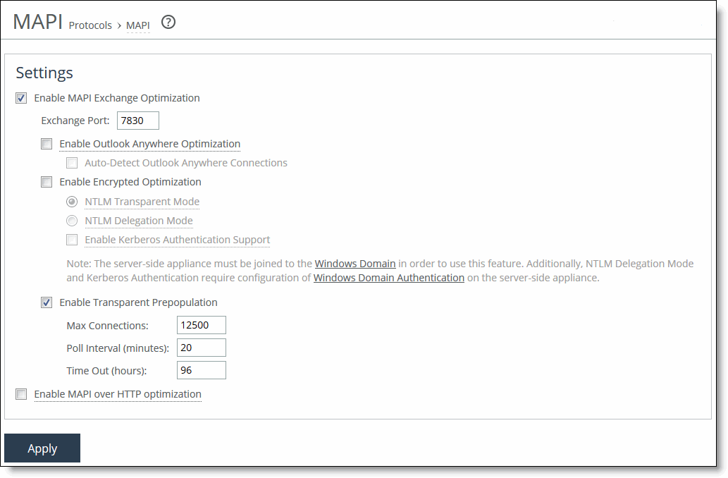 Configuring MAPI optimization