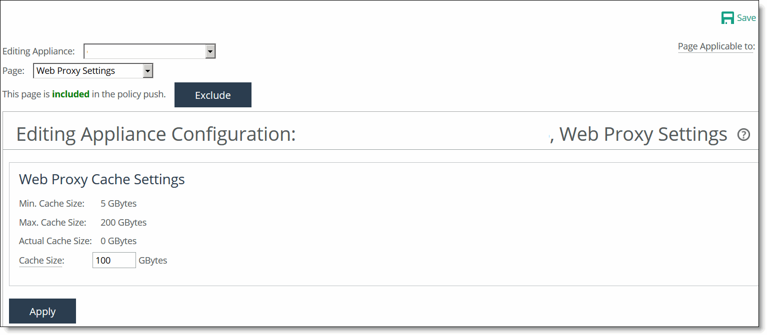 Managing web proxy cache settings