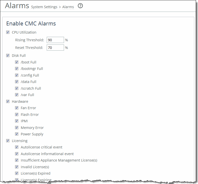 Configuring alarm parameters