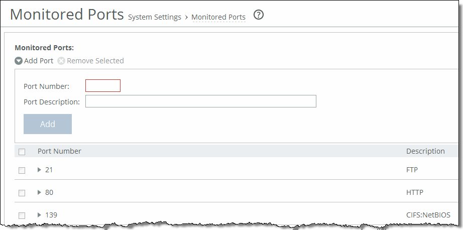Configuring monitored ports