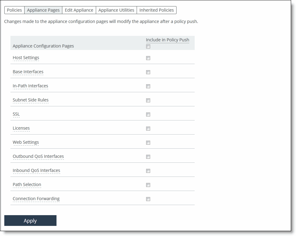 Managing appliance pages