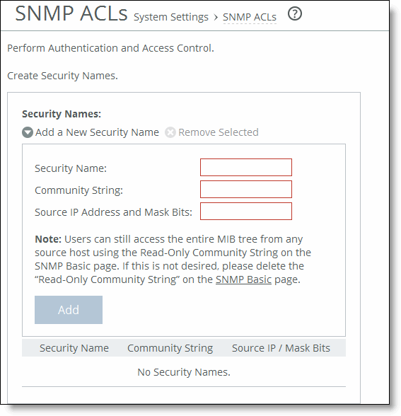 Configuring SNMP authentication and access control
