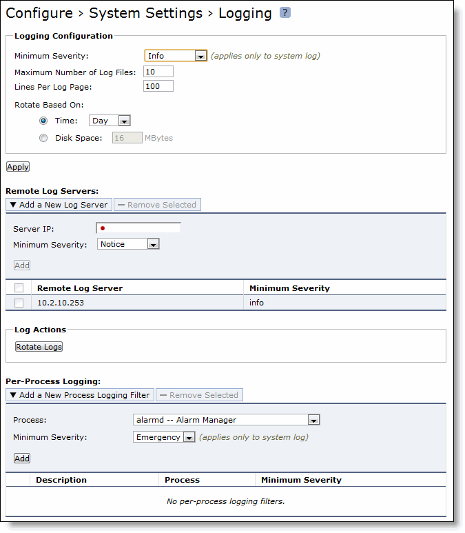 Configuring log settings